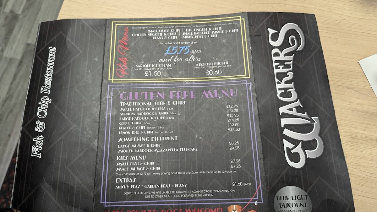 Menu at Wackers Scarborough restaurant, Scarborough