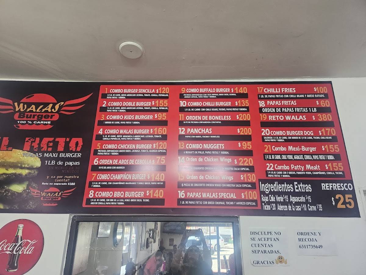 Menu at Walas Burger restaurant, Nogales