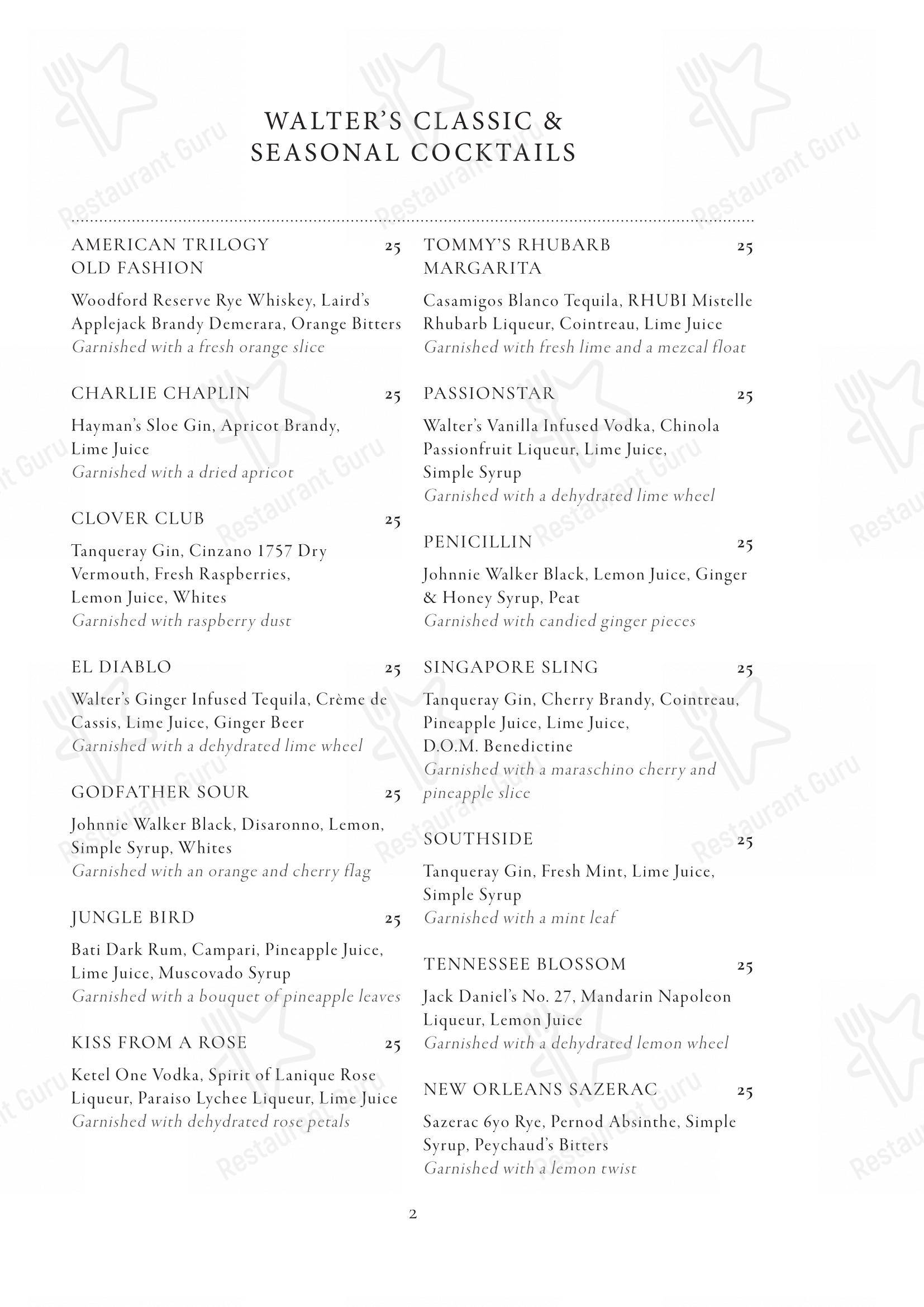 Menu at Walter's Steakhouse and Wine Bar, Brisbane City