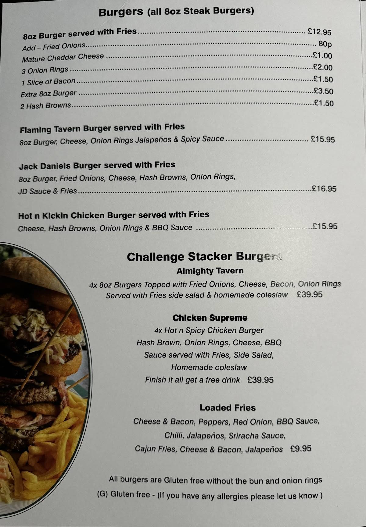 Menu at Walton Tavern pub & bar, Walton on the Naze, 30-31 The Parade