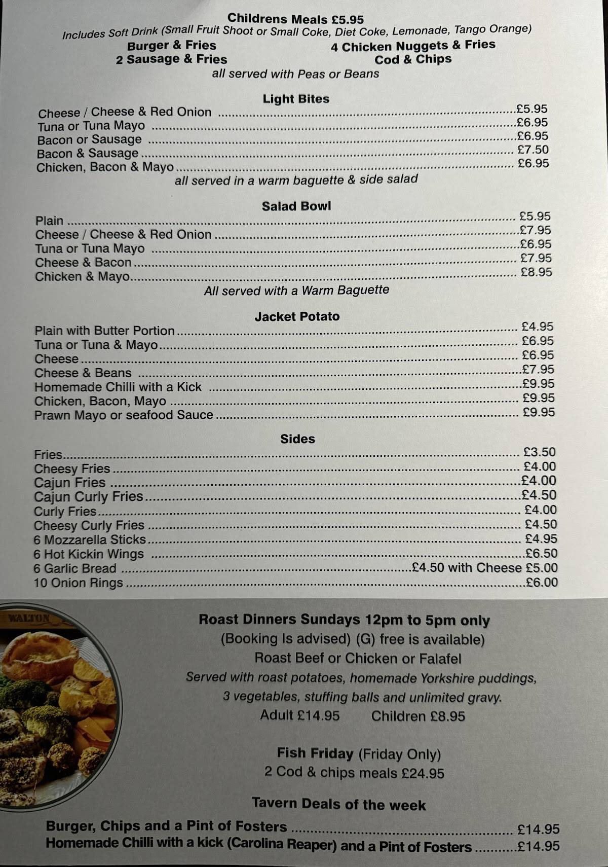 Menu at Walton Tavern pub & bar, Walton on the Naze, 30-31 The Parade