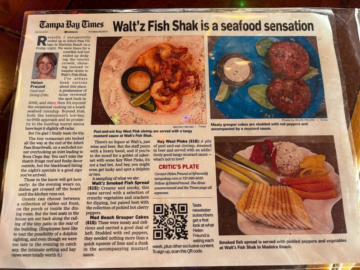 Menu at Walt'z Fish Shak restaurant, Madeira Beach