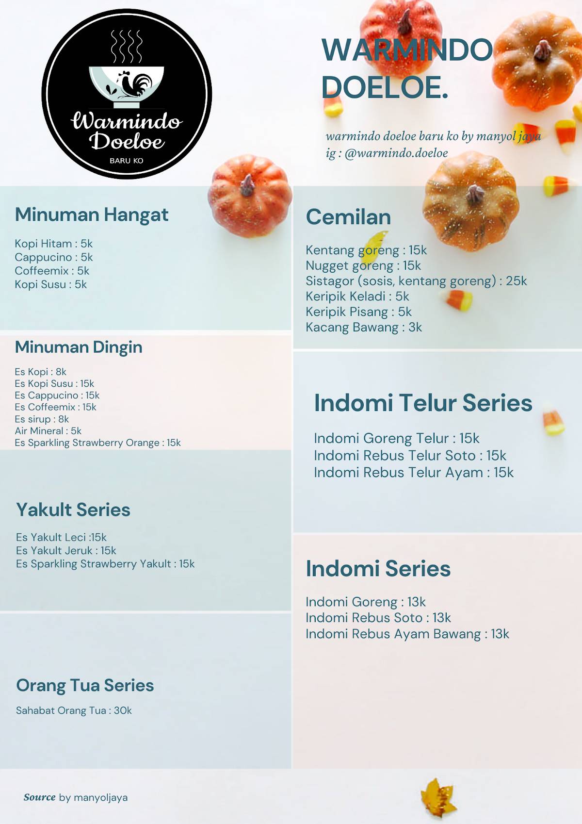 Menu at Warmindo. Doeloe, Indonesia
