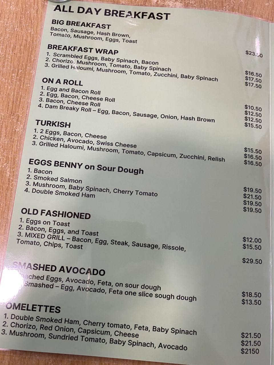 Menu at Dam Break Cafe, Warragamba