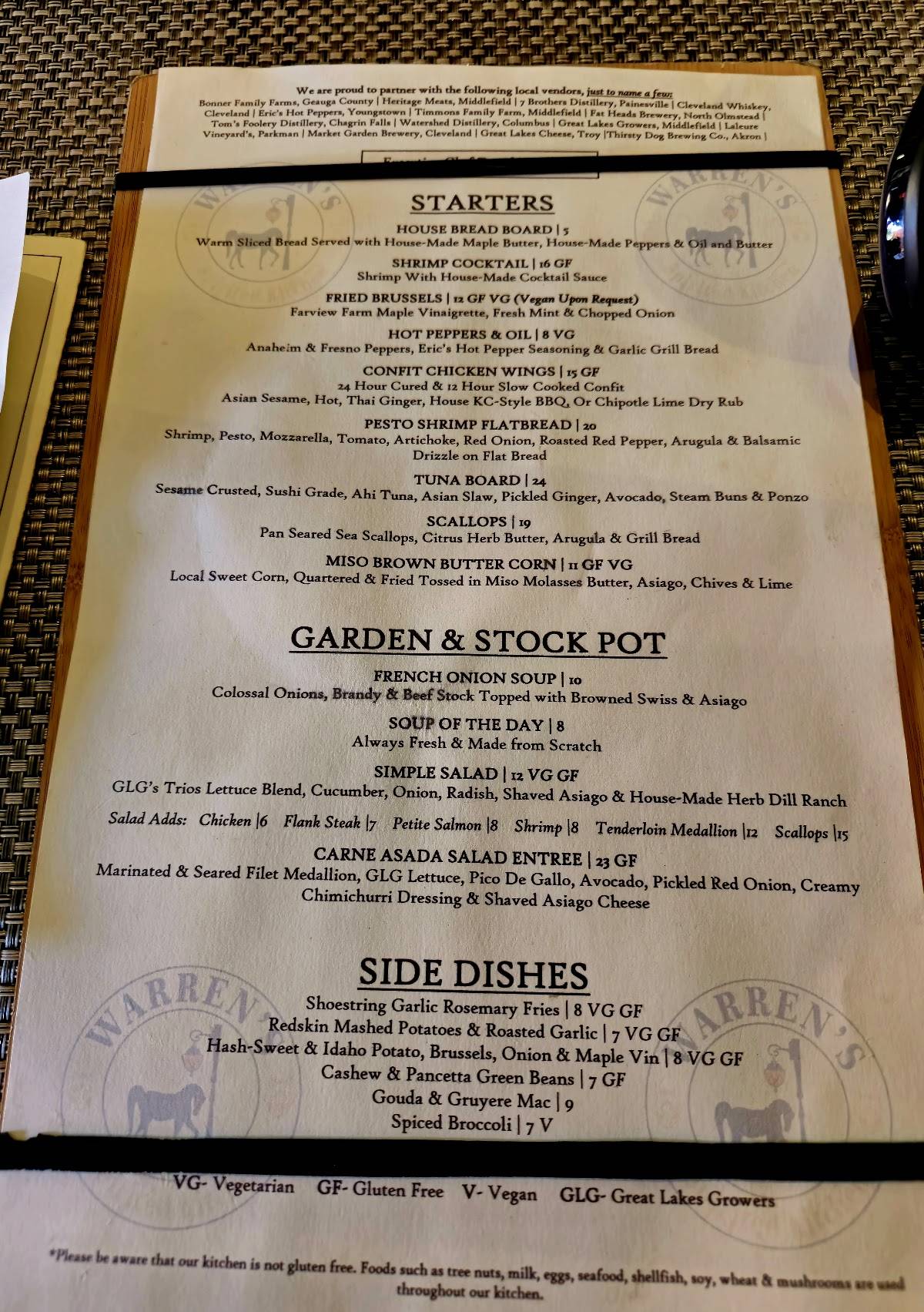 Menu at Warren's Spirited Kitchen pub & bar, Burton