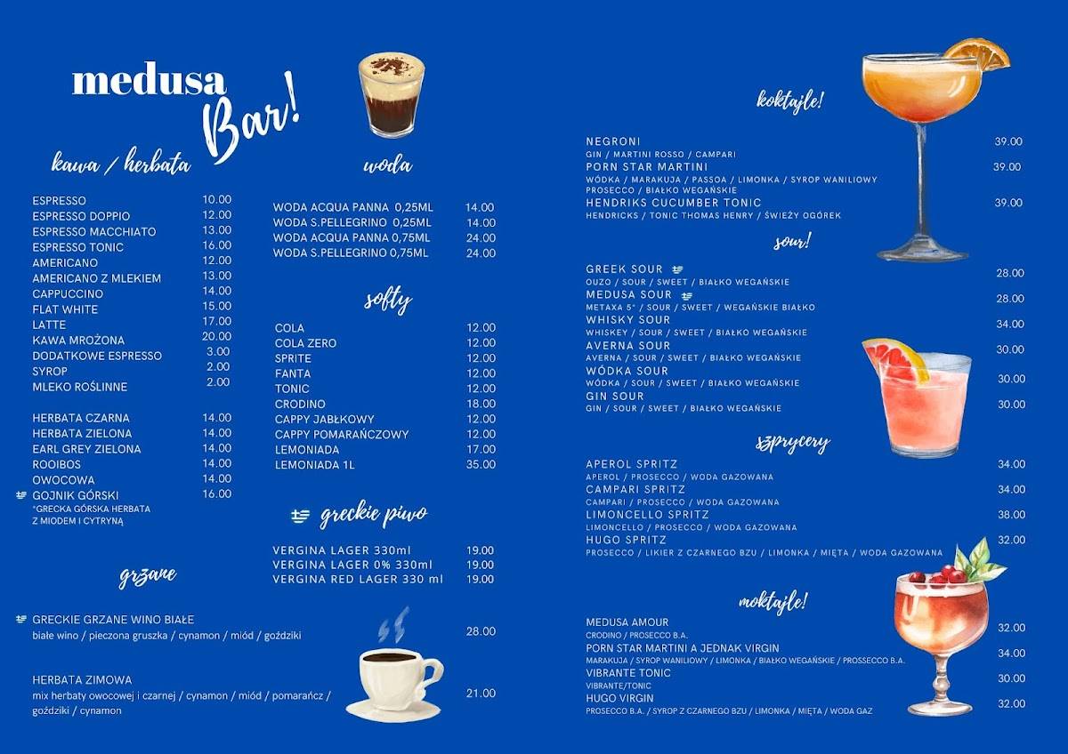 Menu at Medusa Warszawa restaurant, Warsaw