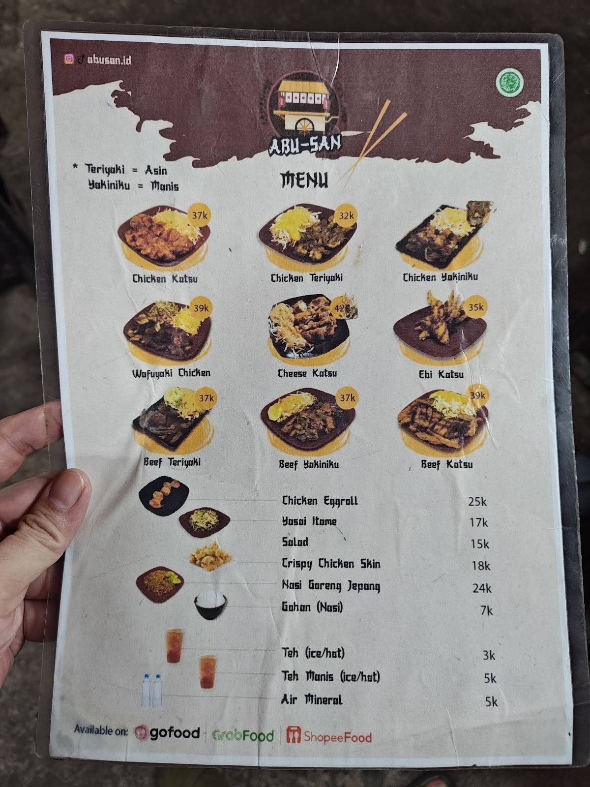 Menu at Warung Jepang Abusan restaurant, South Jakarta