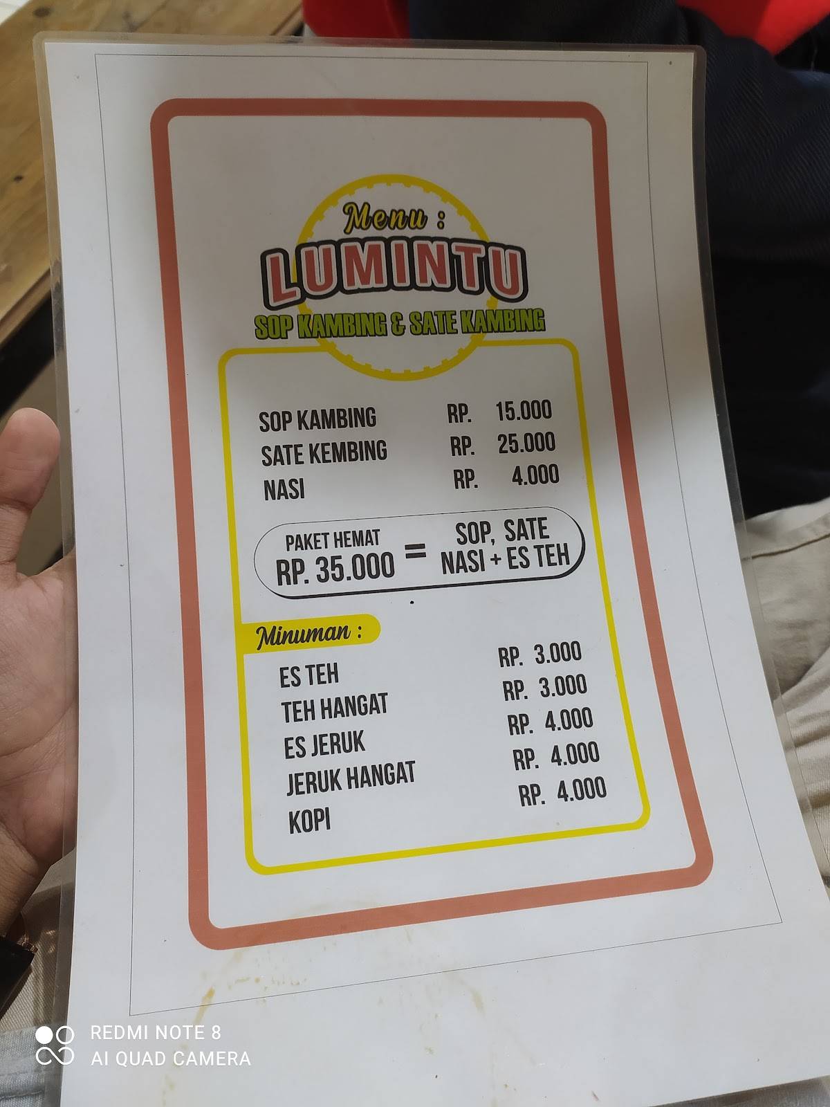 Carta del restaurante Warung LUMINTU SOP KAMBING DAN SATE KAMBING KHAS ...