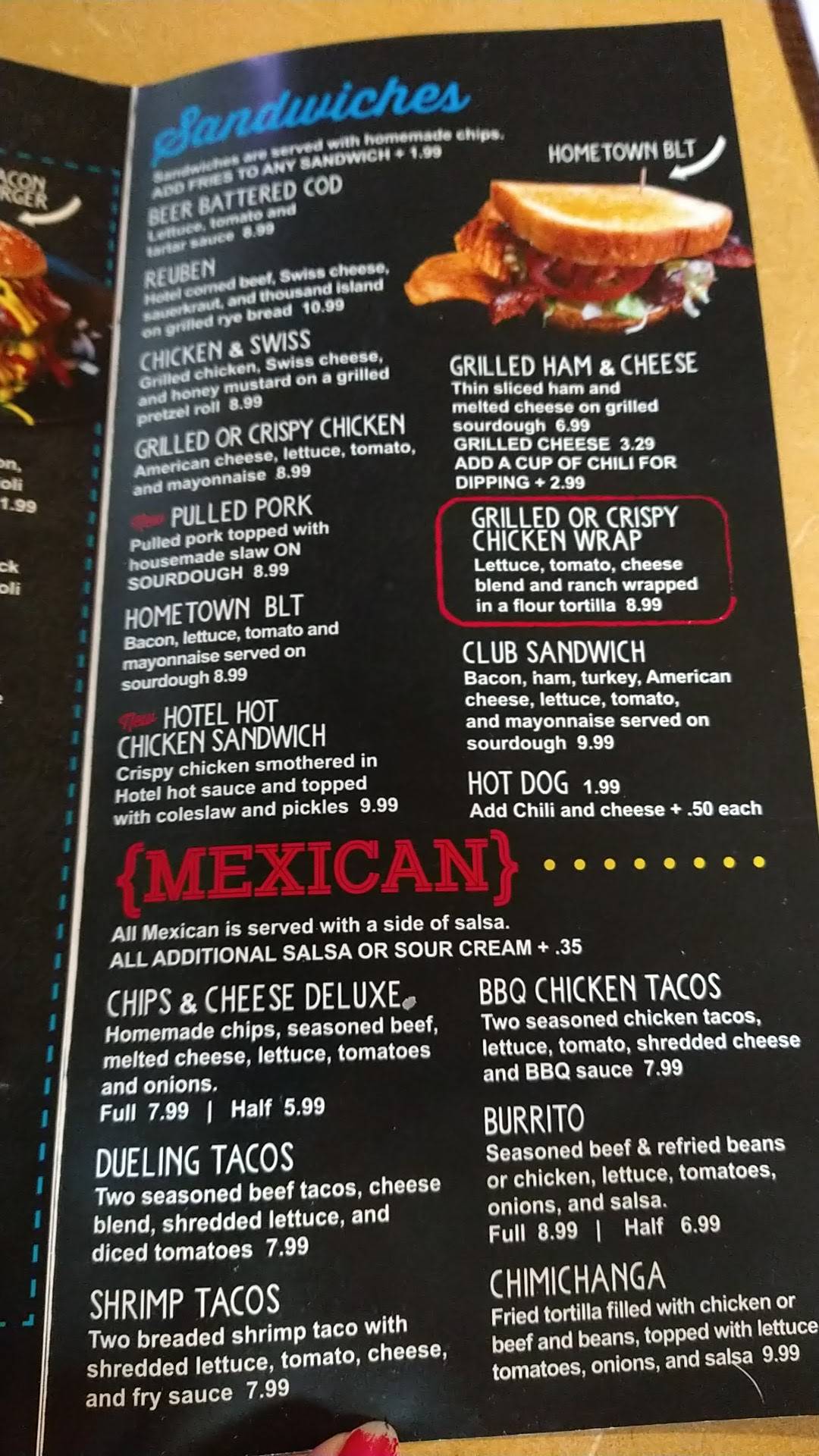 Menu at Wayland Hotel & Bar, Wayland