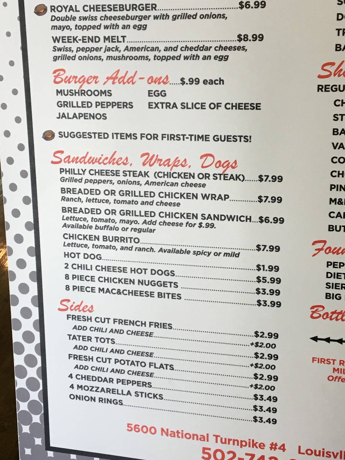Menu at Week-End Burgers desserts, Louisville, National Turnpike