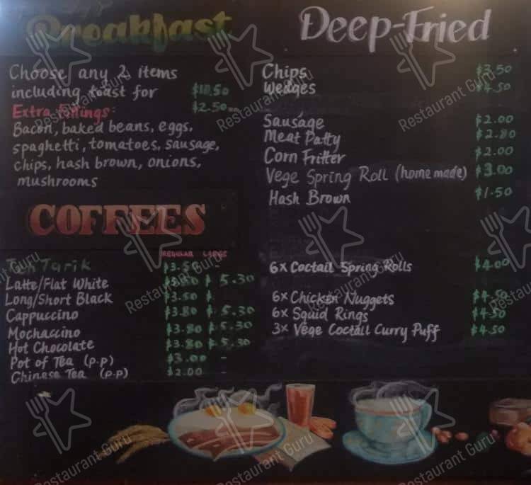 Menu at Kopi Tiam restaurant, Wellington
