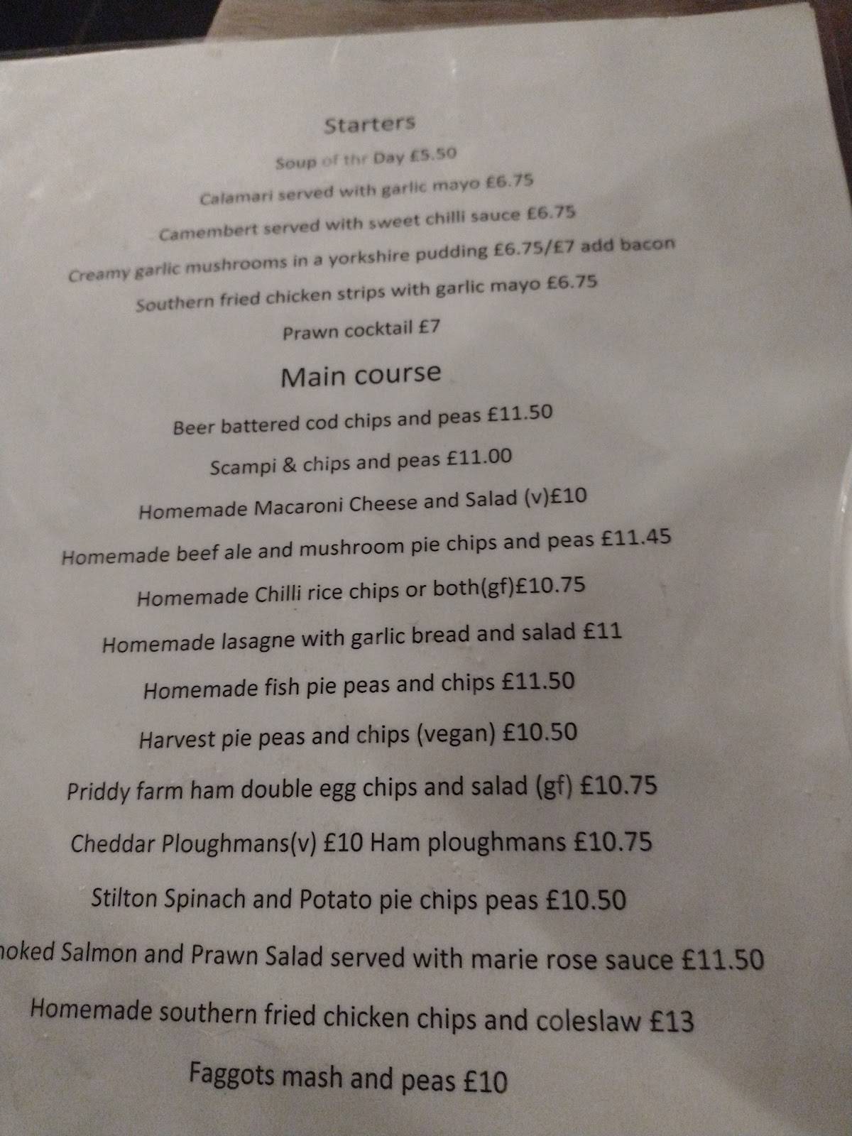 Menu at The Queen Victoria Inn pub & bar, Priddy