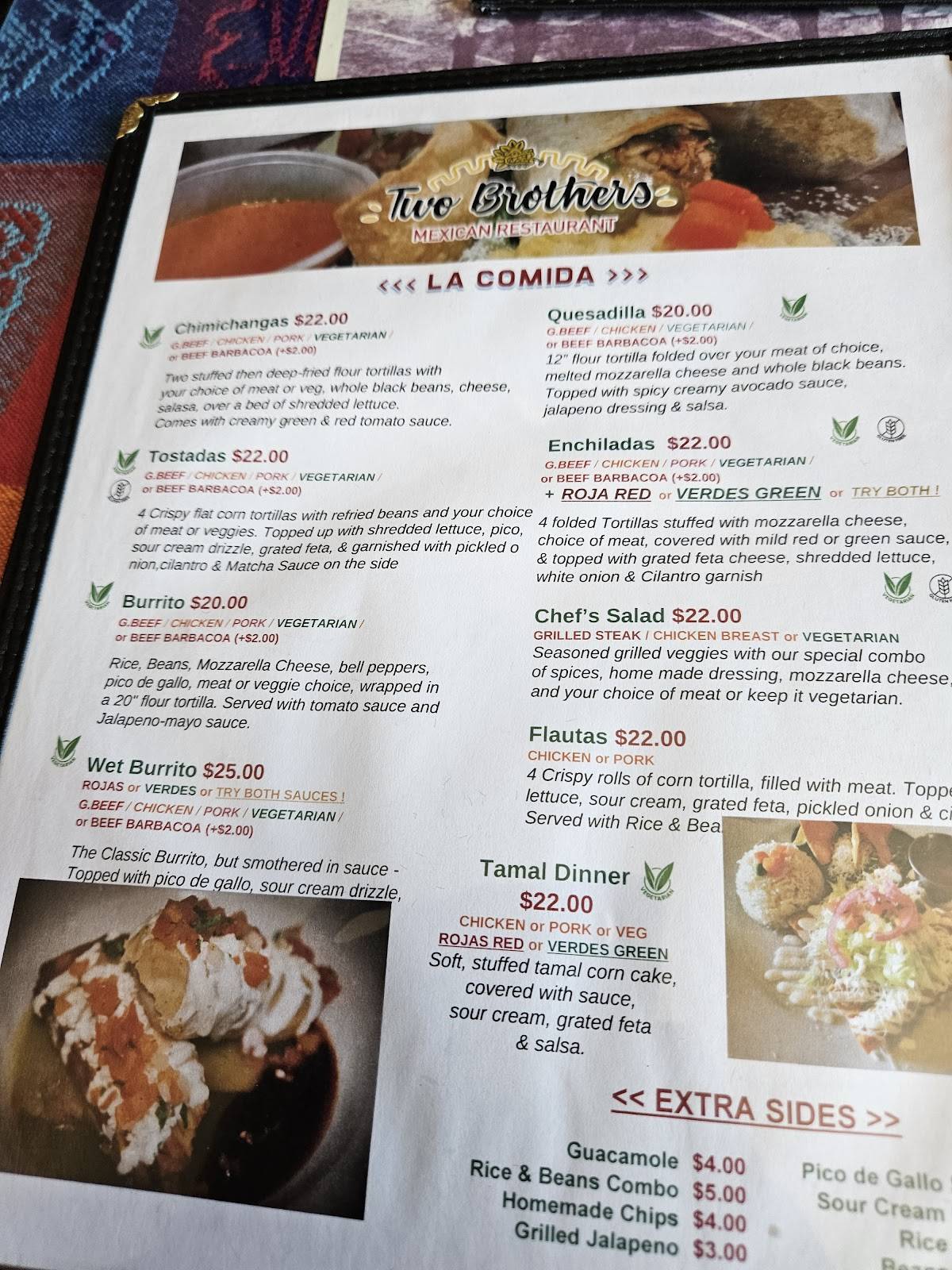 Menu at Two Brothers Mexican Restaurant, West Kelowna