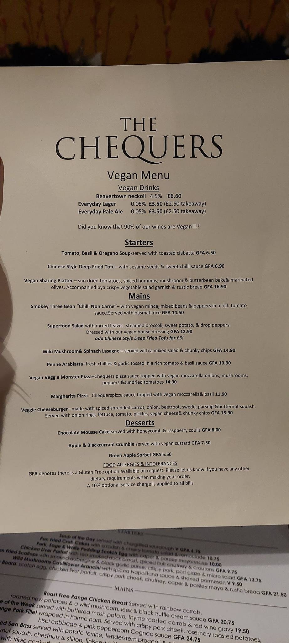 Menu at The Chequers pub & bar, Westoning, Park Rd