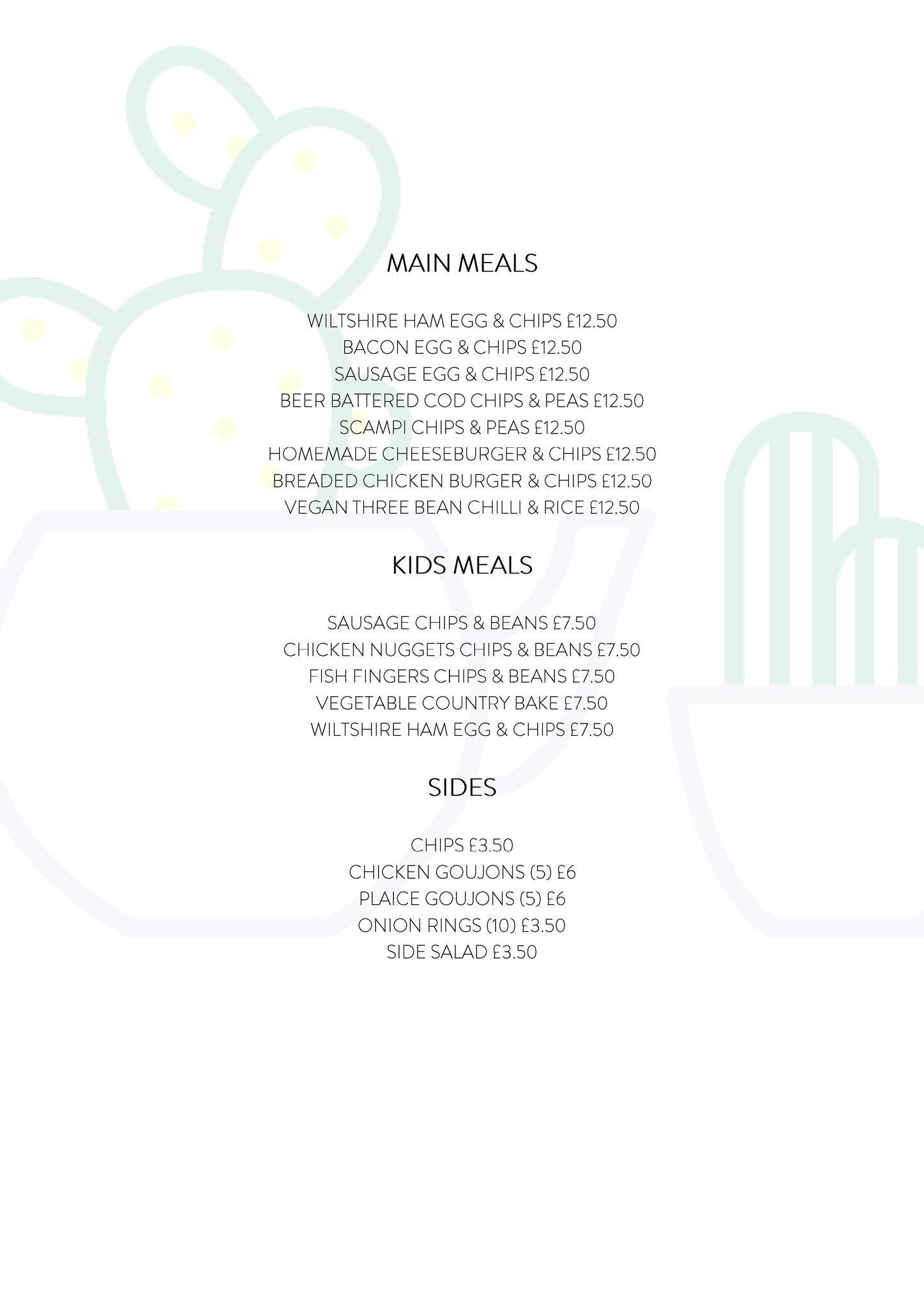 Menu at The Cactus Tea Rooms cafe, Weymouth