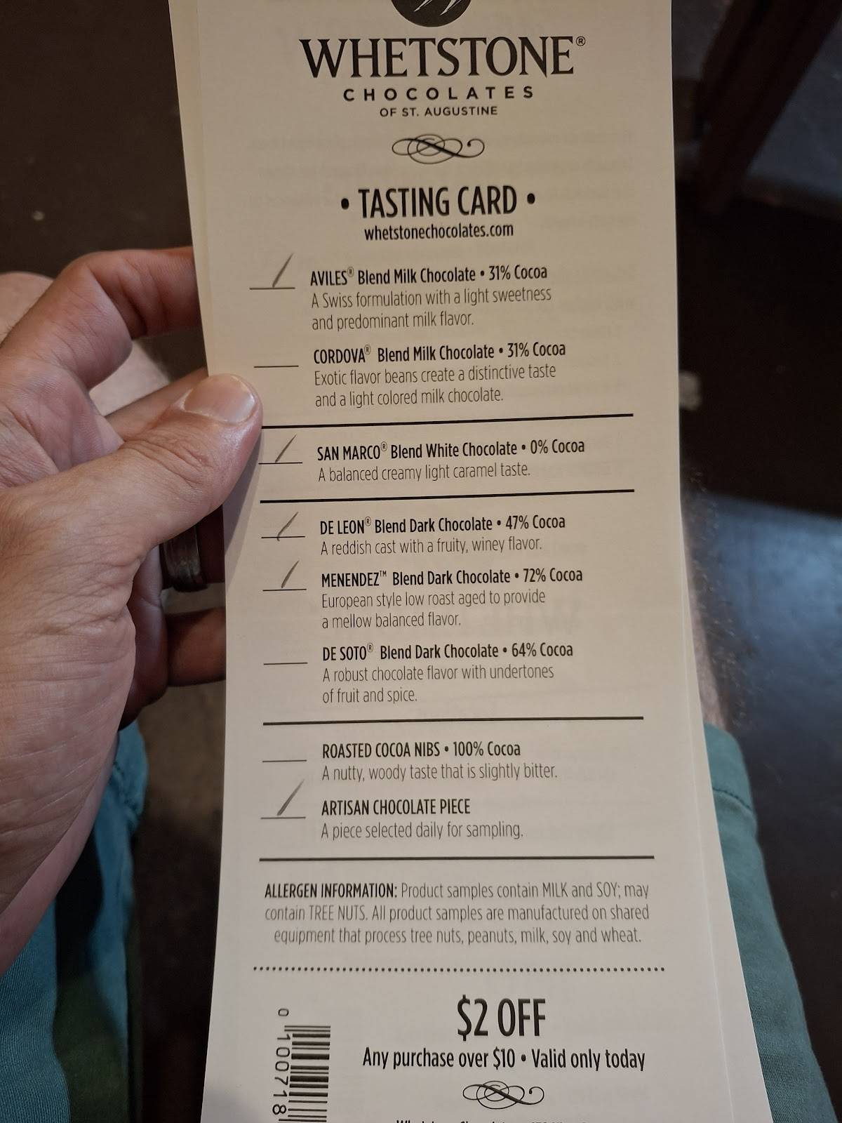 Carta del restaurante Whetstone Chocolates Store and Tasting Tour, San ...