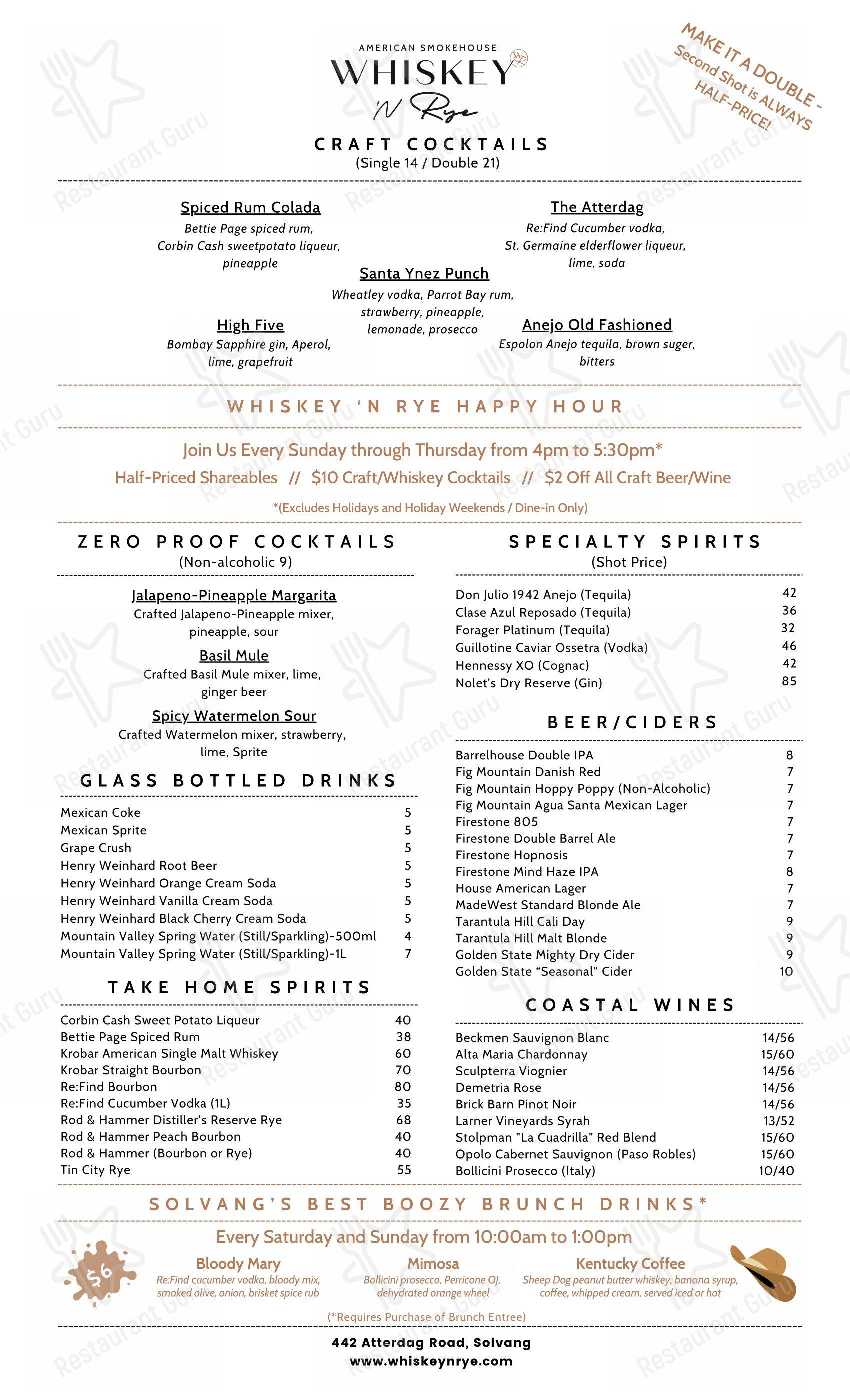 Menu at Whiskey 'N Rye Smokehouse restaurant, Solvang