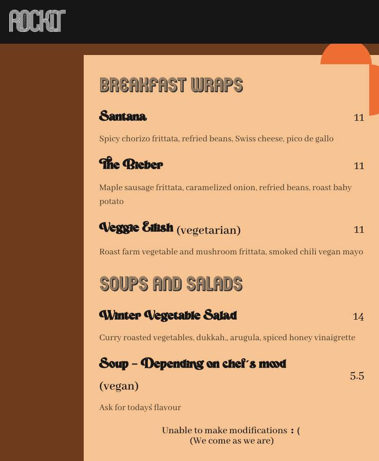 Menu at Rockit Coffee, Whistler