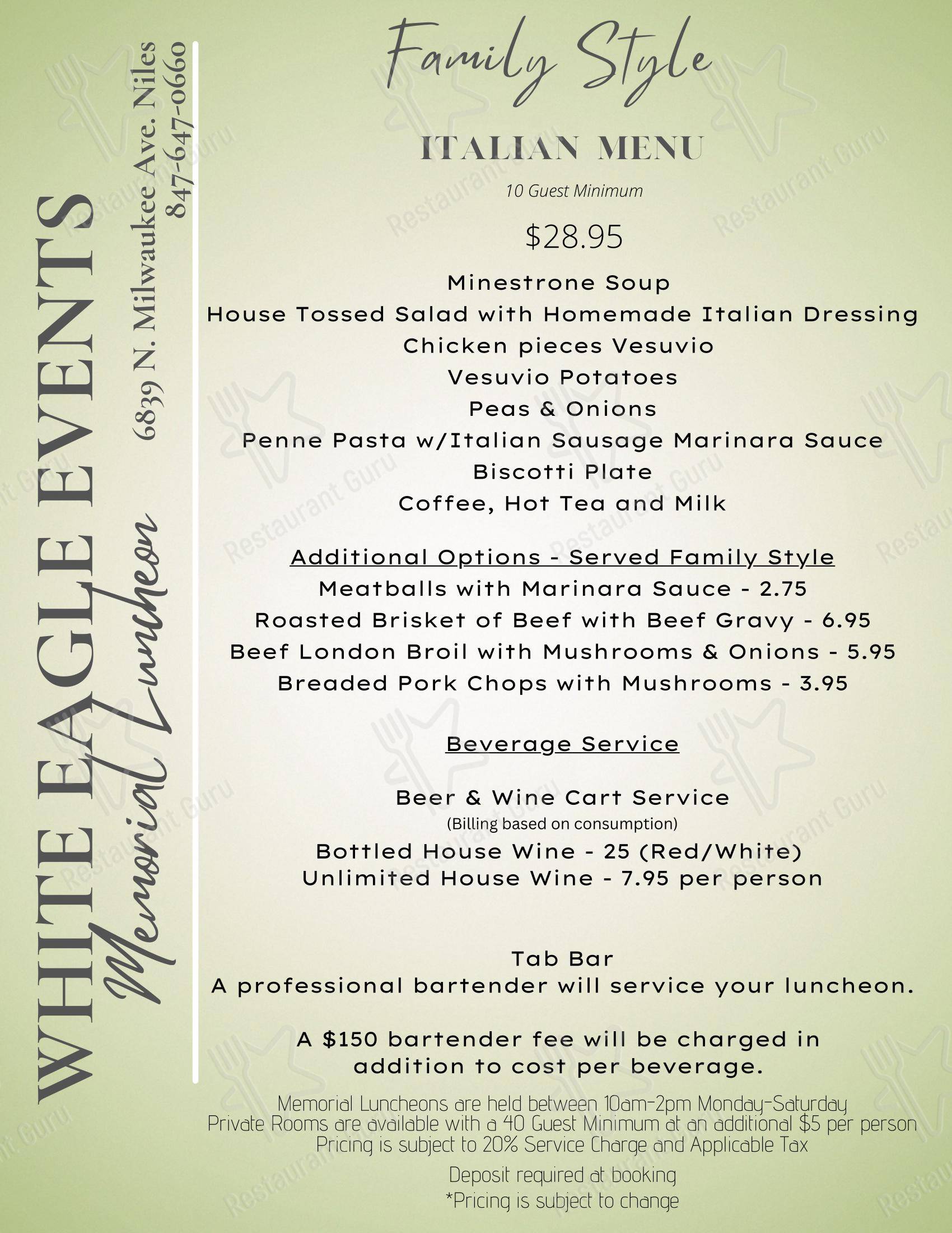 Menu at White Eagle Deli & Bakery, Niles