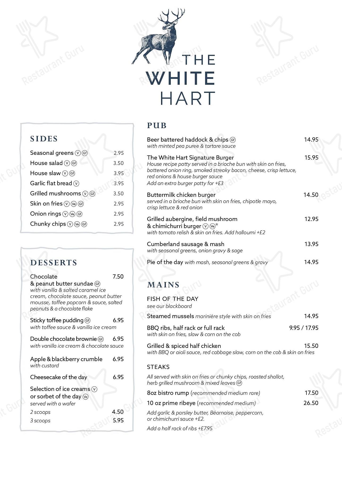 Menu at White Hart Overton Pub & Dining, Overton