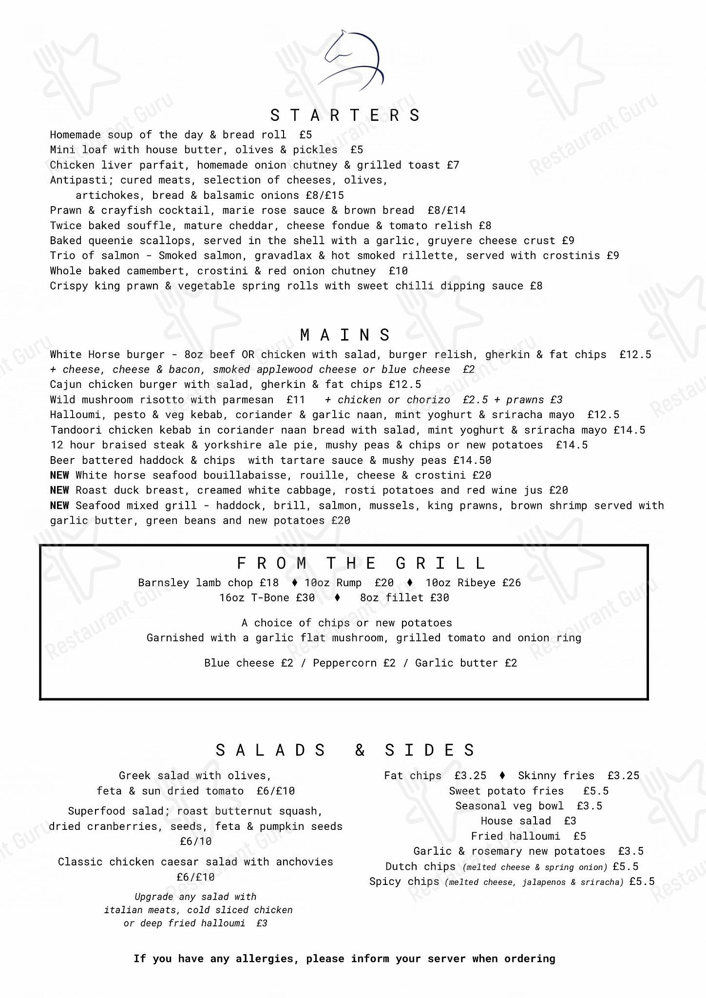Menu at The White Horse pub & bar, Church Fenton