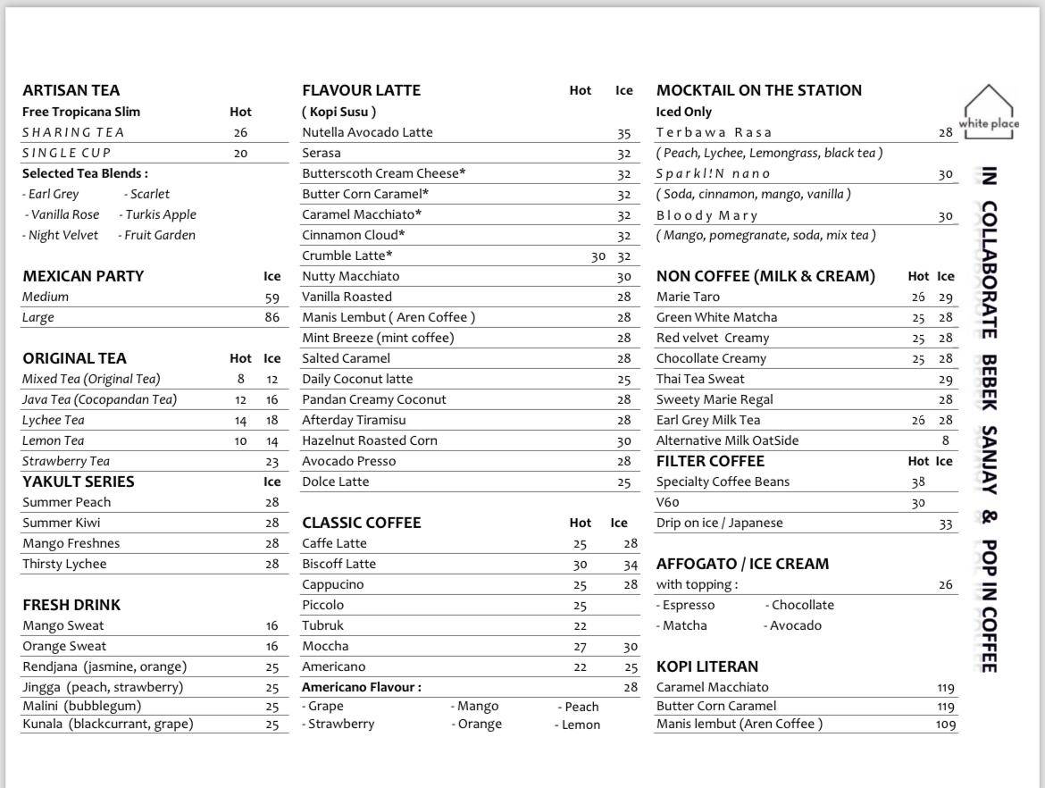 Menu at White Place restaurant, Bontang