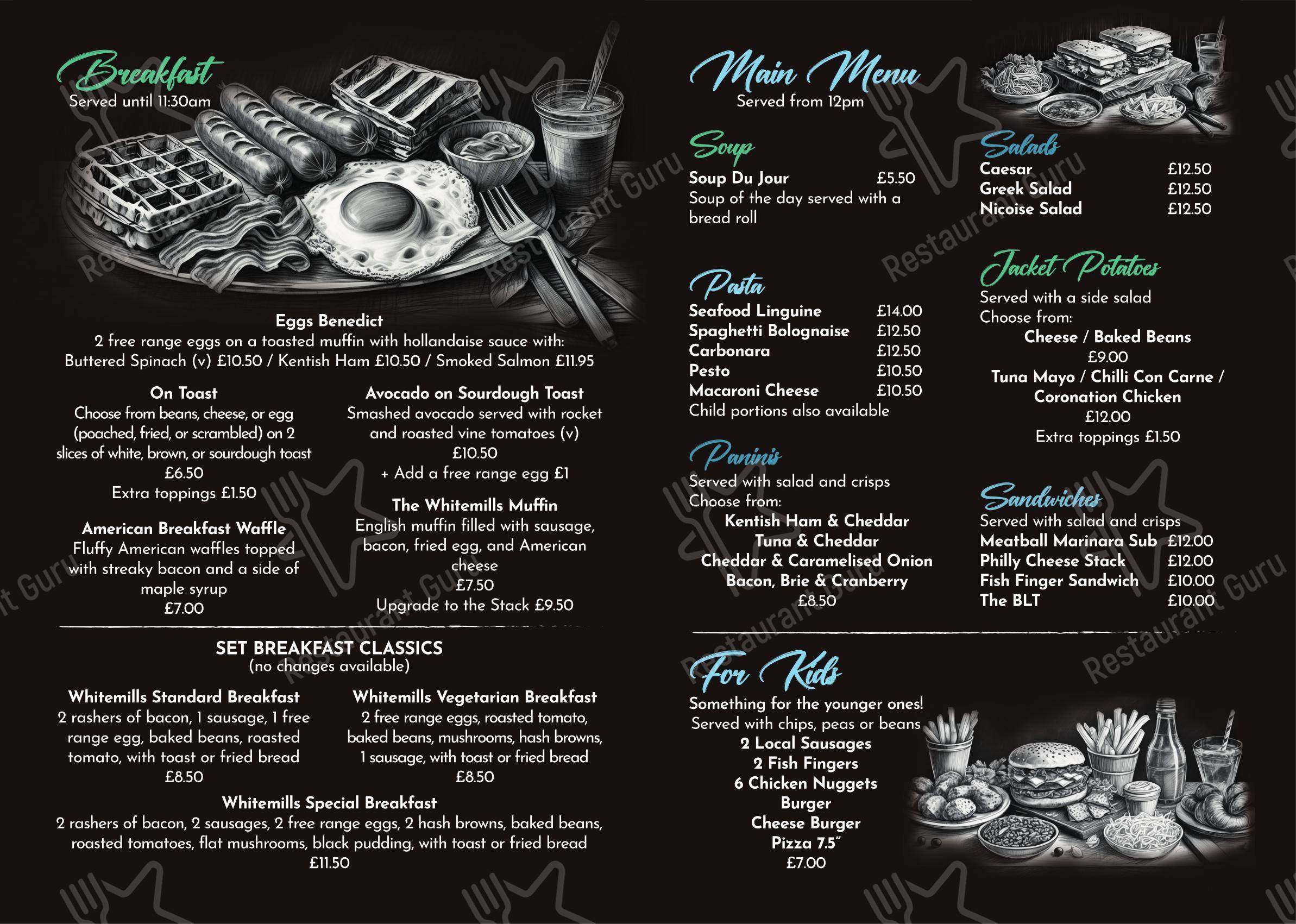 Menu at Whitemills Wake and Aqua Park pub & bar, Sandwich