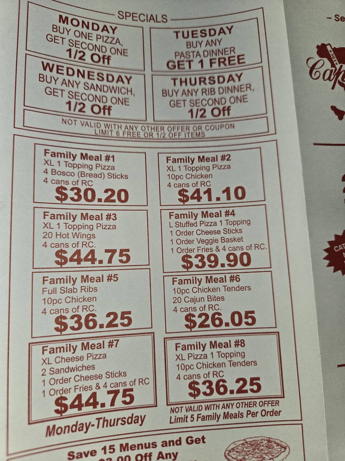 Menu at Capri's Pizza Of Whiting pizzeria, Whiting