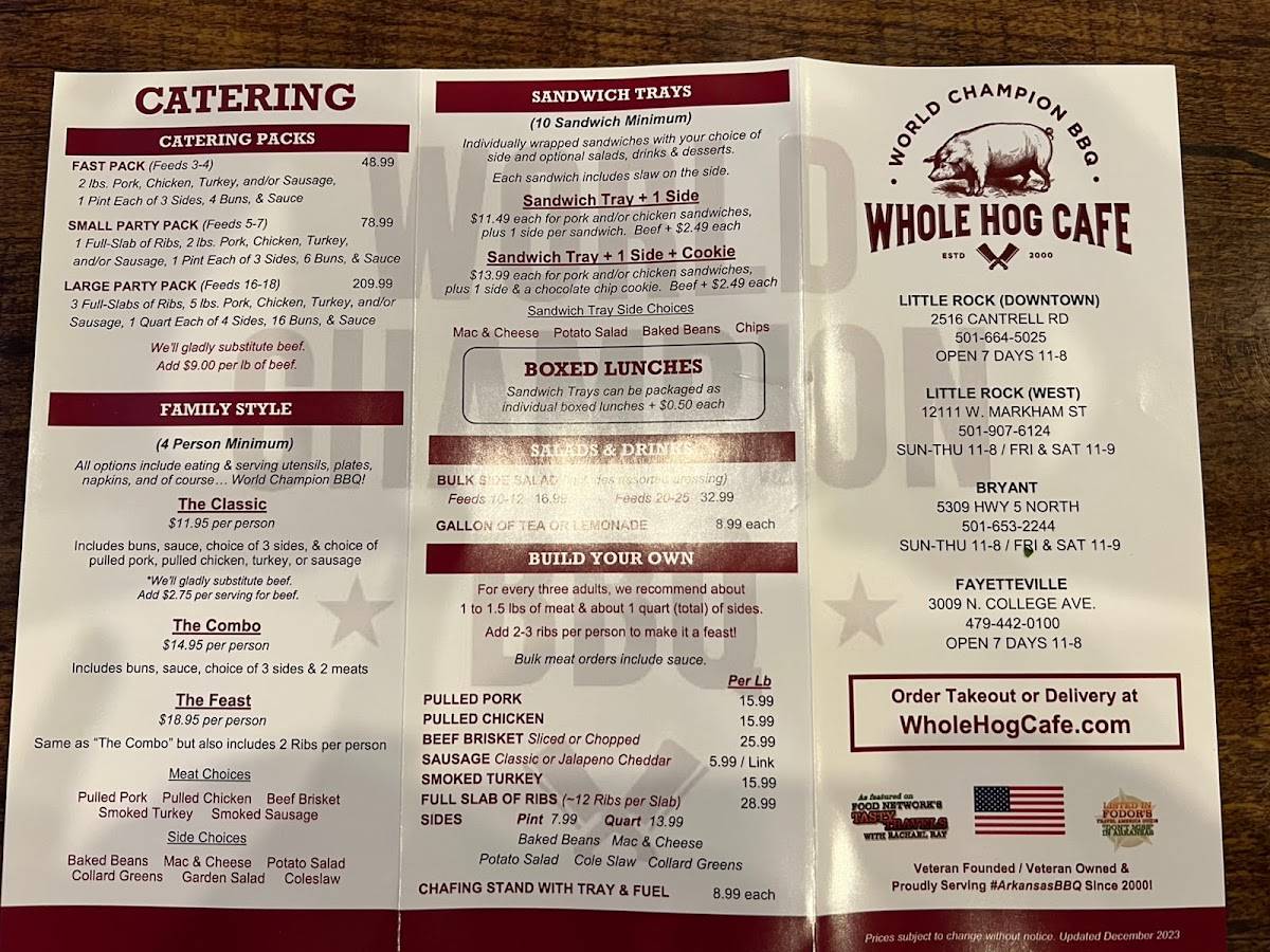 Menu at Whole Hog Cafe, Bryant, AR-5