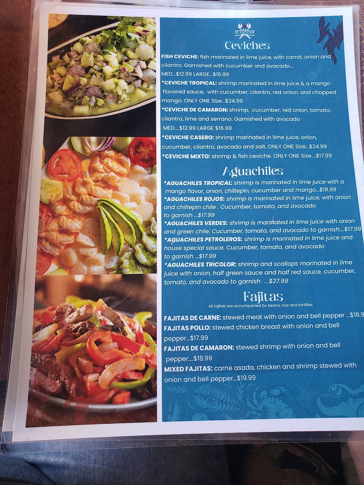 Menu at El Capitan Seafood and Grill restaurant, Wichita