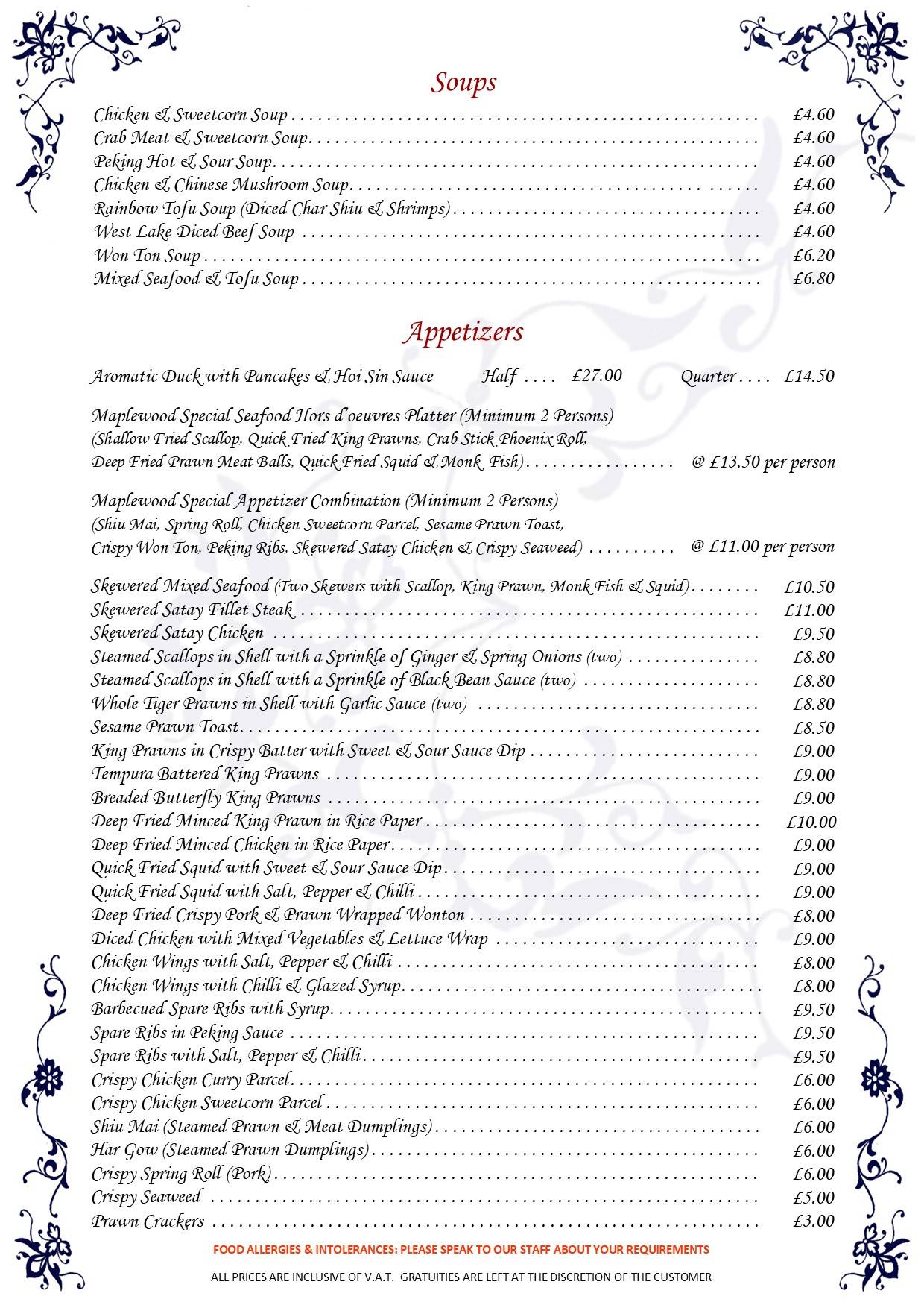 Menu at Maplewood Restaurant, Widnes, Warrington Rd