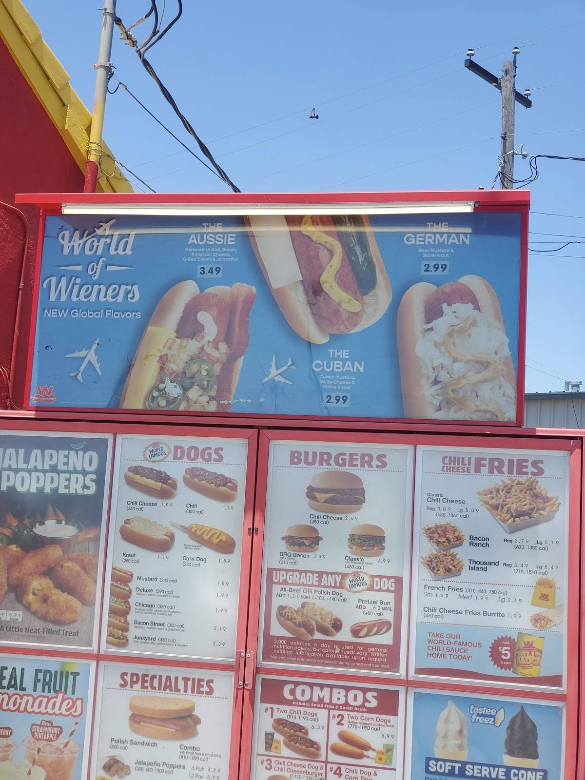 Menu at Wienerschnitzel fast food, Amarillo, Bell St