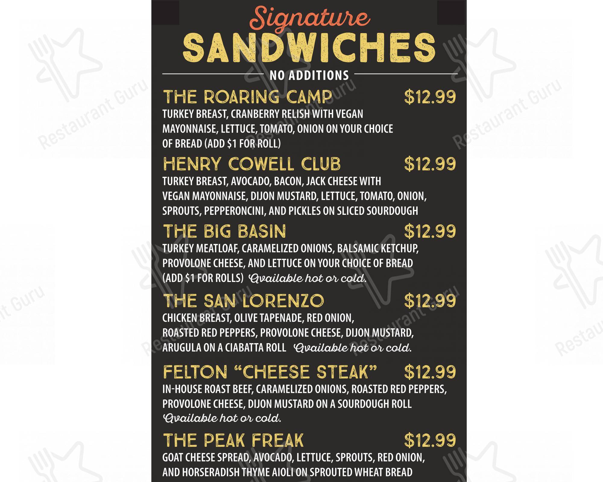 Menu at Wild Roots Market restaurant, Felton