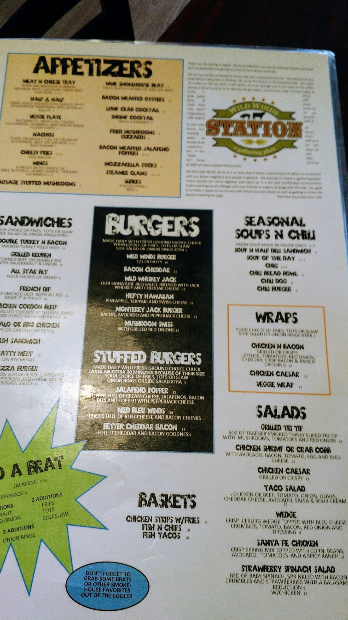 Menu at Wild Winds Station pub & bar, Madras