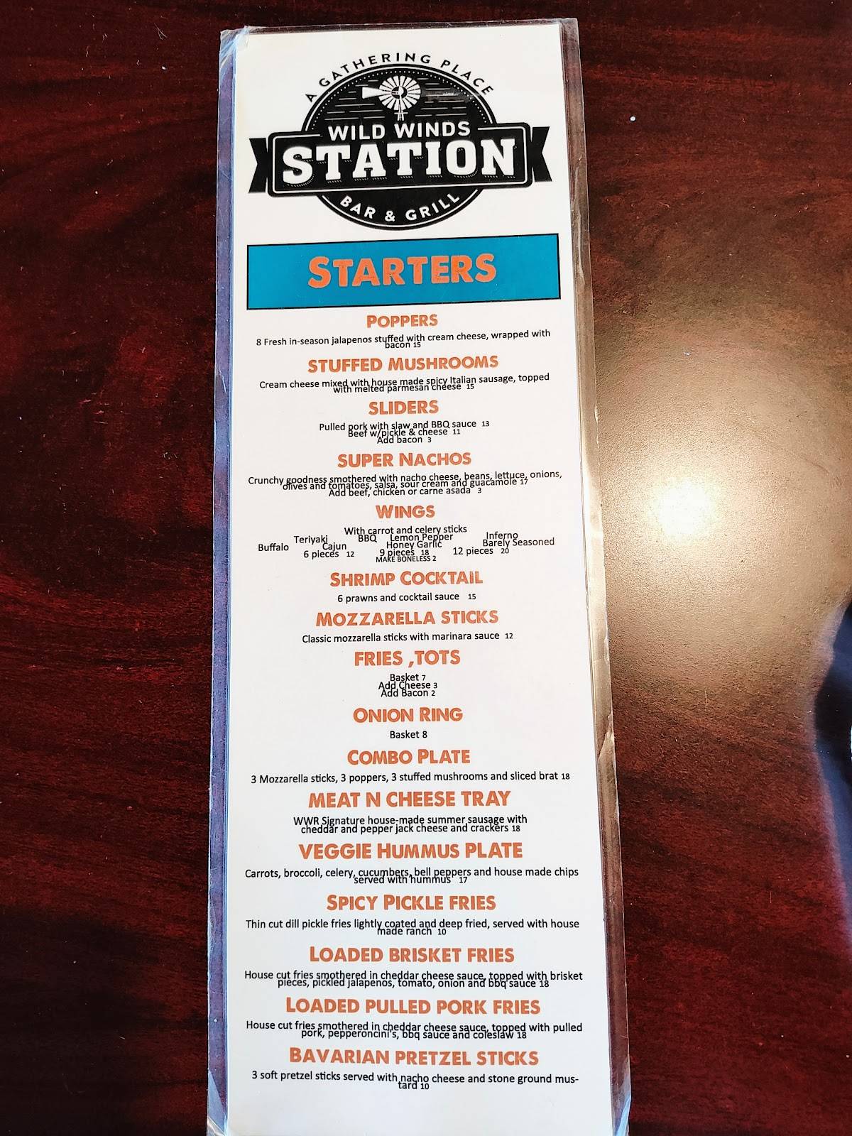 Menu at Wild Winds Station pub & bar, Madras