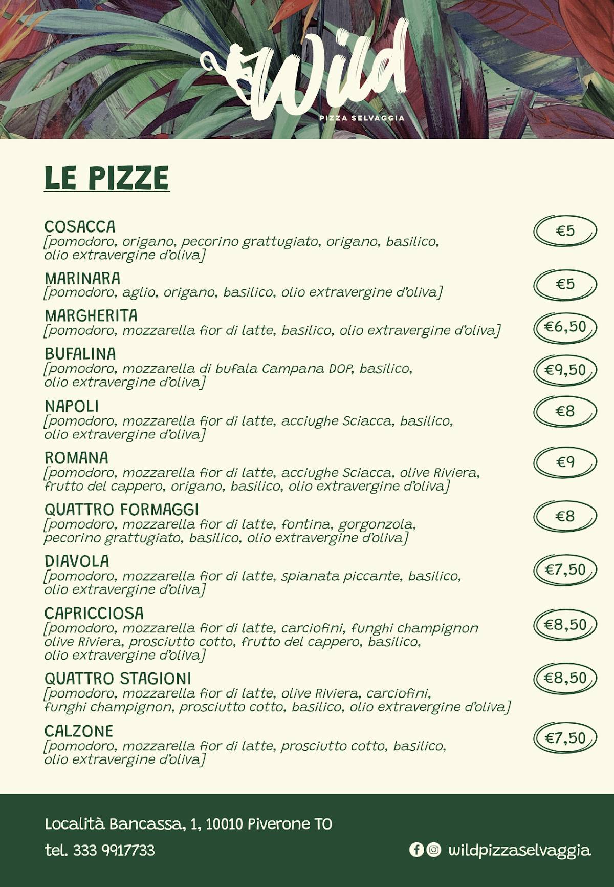 Menu at Wild restaurant, Piverone
