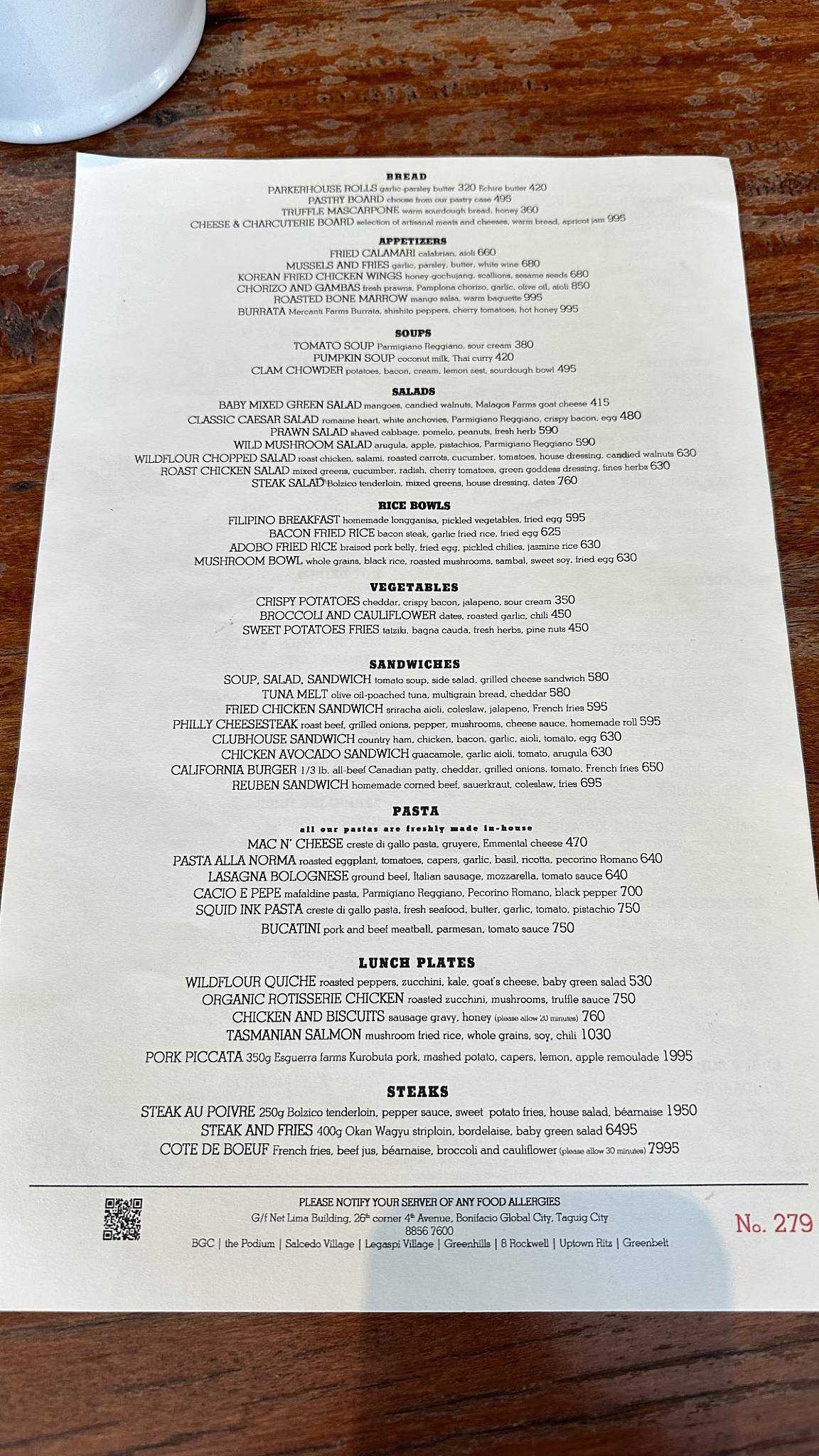 Menu at Wildflour Restaurant - BGC, Taguig, Ground Floor Six/NEO 4th Avenue
