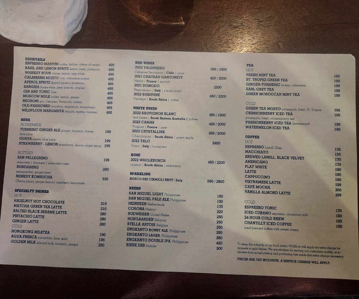 Menu at Wildflour Restaurant - BGC, Taguig, Ground Floor Six/NEO 4th Avenue