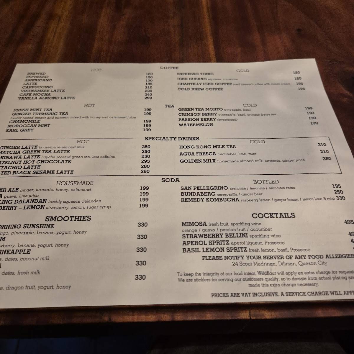 Menu at Wildflour Restaurant - Quezon City, Quezon City