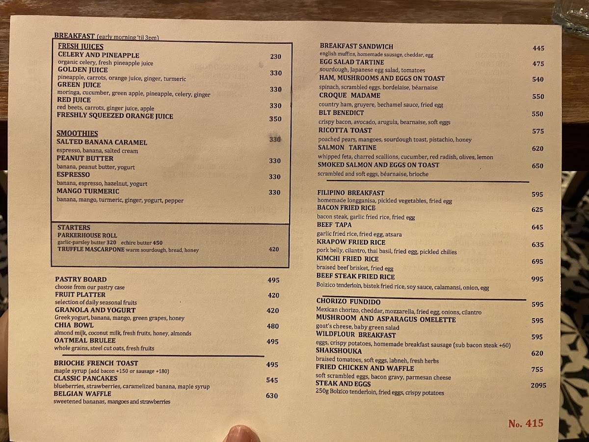 Menu at Wildflour Restaurant - Rada, Legazpi Village, Makati, Ground Floor