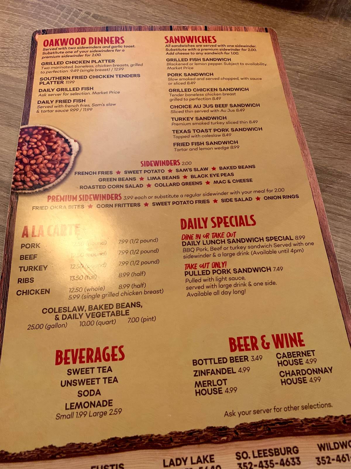 Menu at Oakwood Express Smokehouse & Grill BBQ, Wildwood