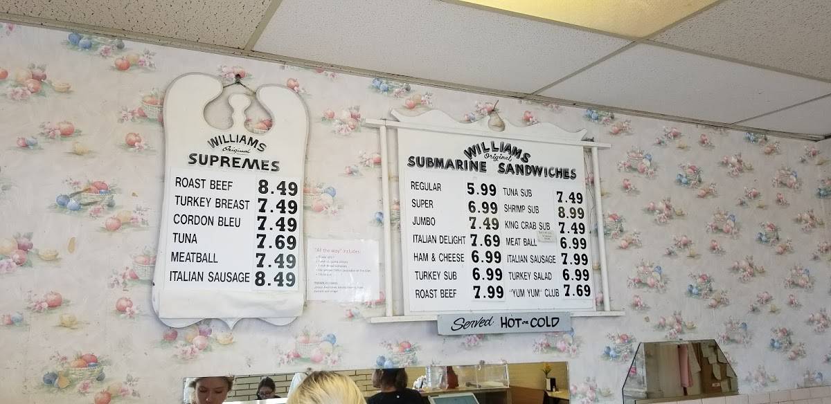Menu at Williams Sub Shop restaurant, Saint Petersburg