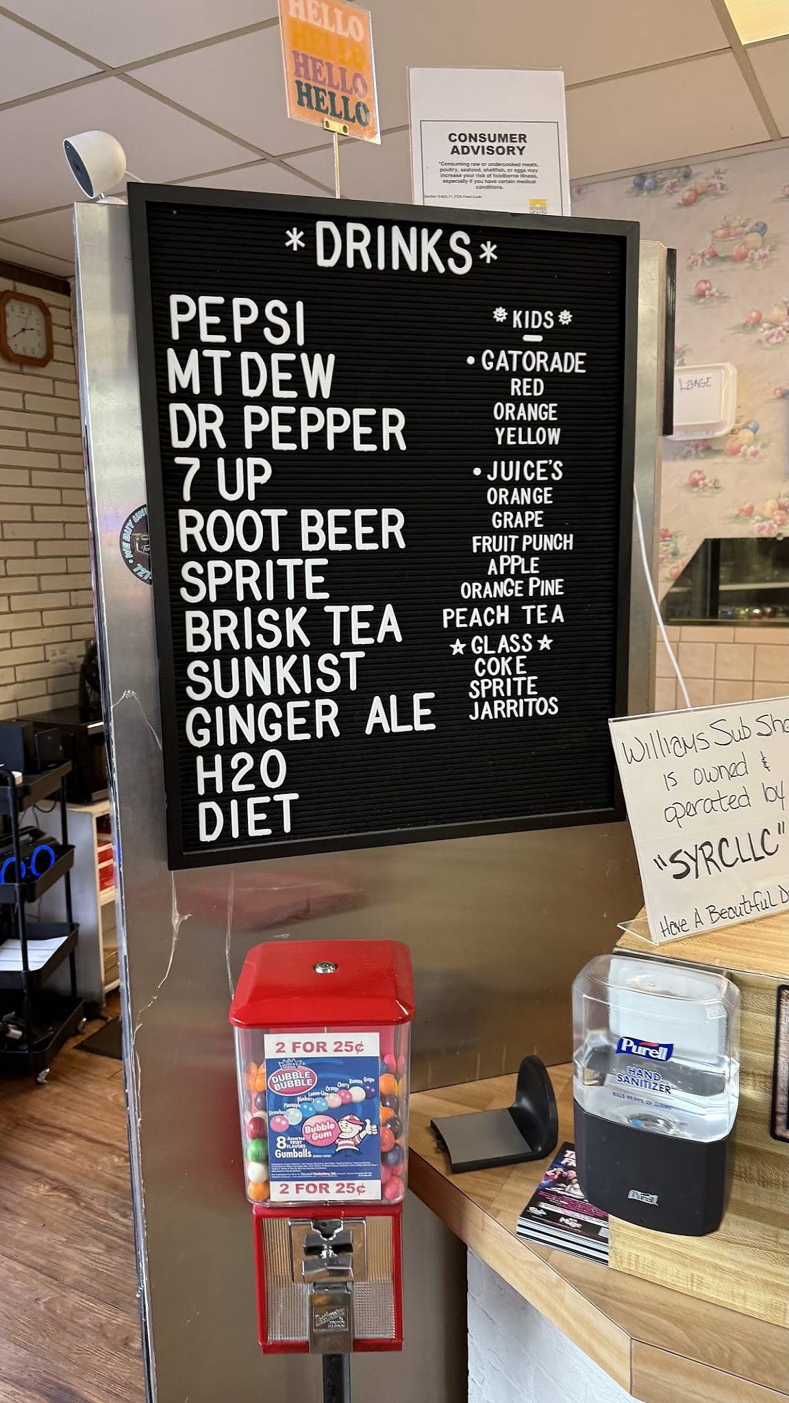 Menu at Williams Sub Shop restaurant, Saint Petersburg
