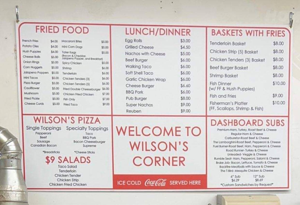 Menu at Wilson's Corner Bussey IA pizzeria, Bussey