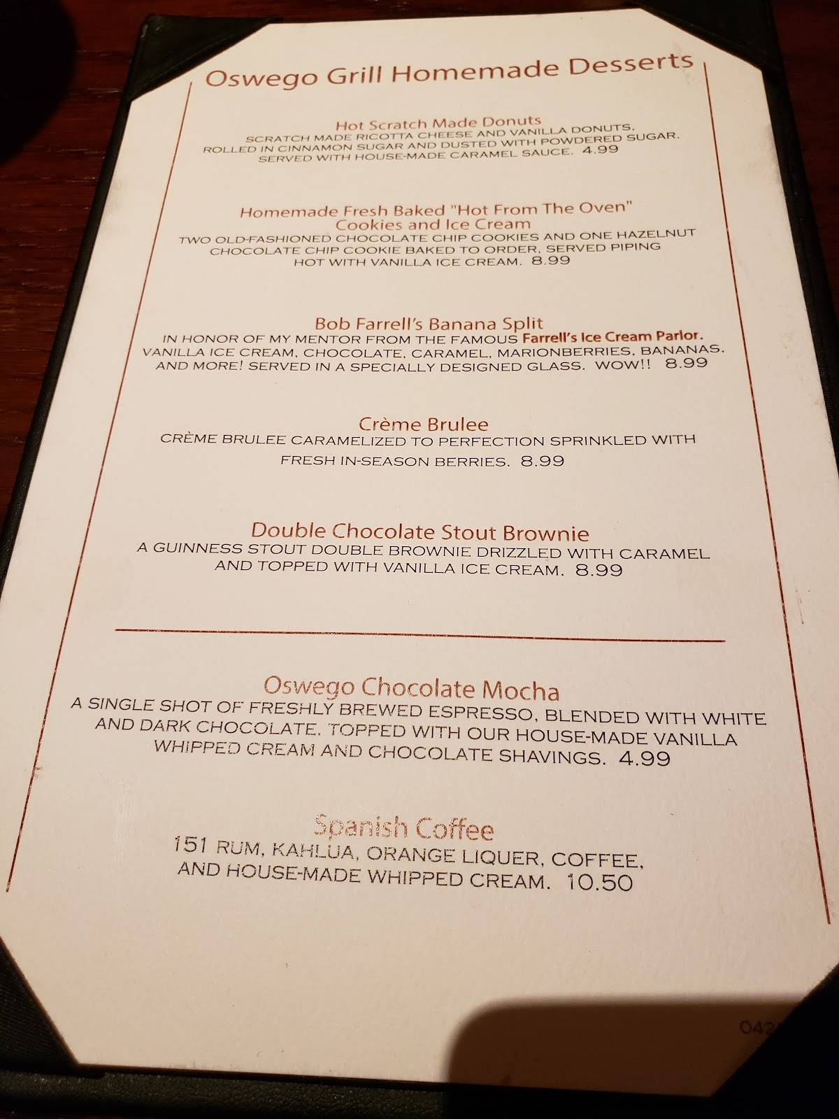 Menu at Oswego Grill- Wilsonville pub & bar, Wilsonville