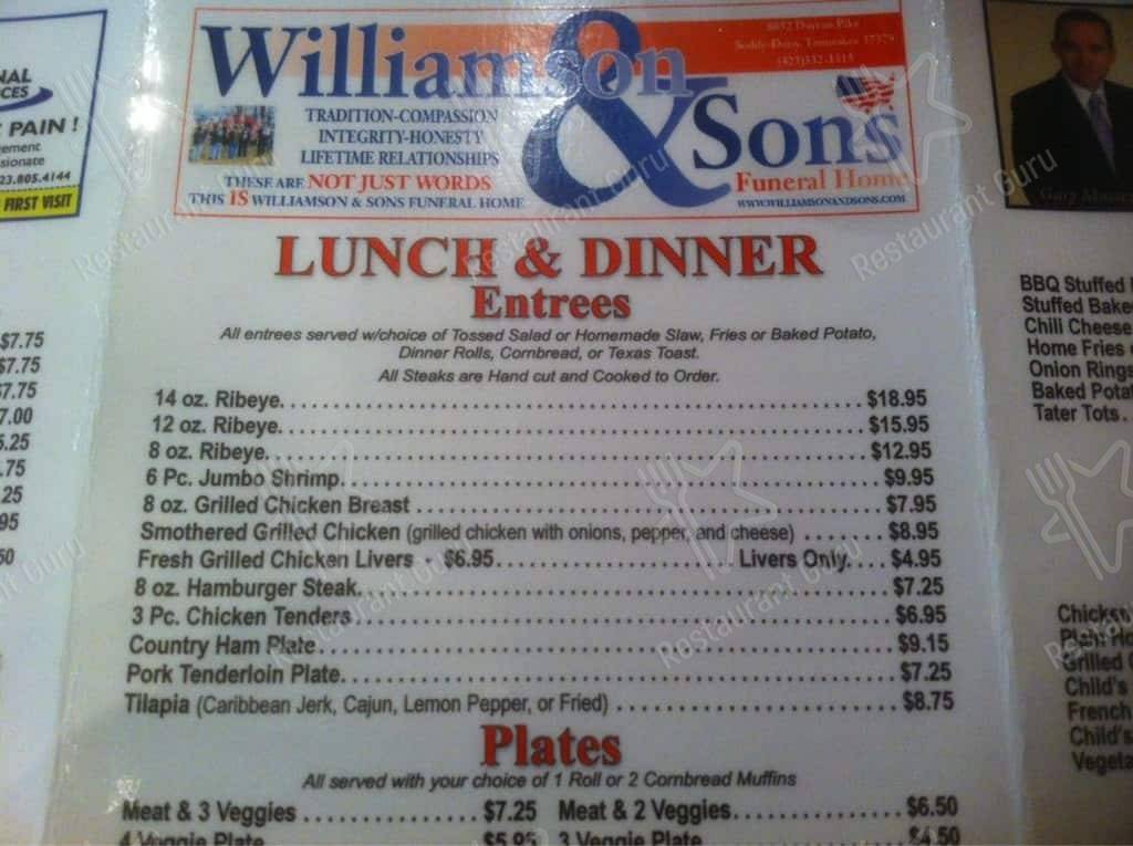 Menu at Wimpie's Country Restaurant, Soddy-Daisy