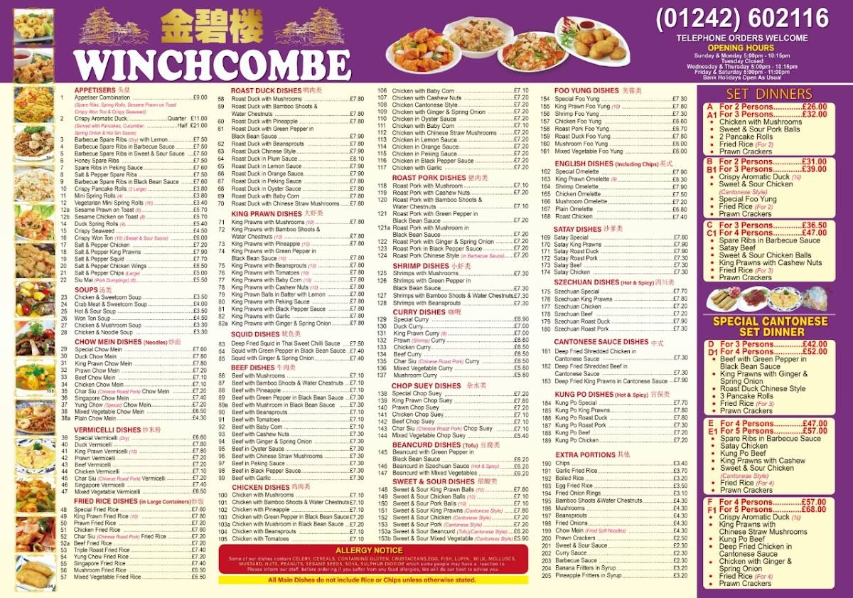 Menu at Winchcombe Chinese Takeaway fast food, Winchcombe