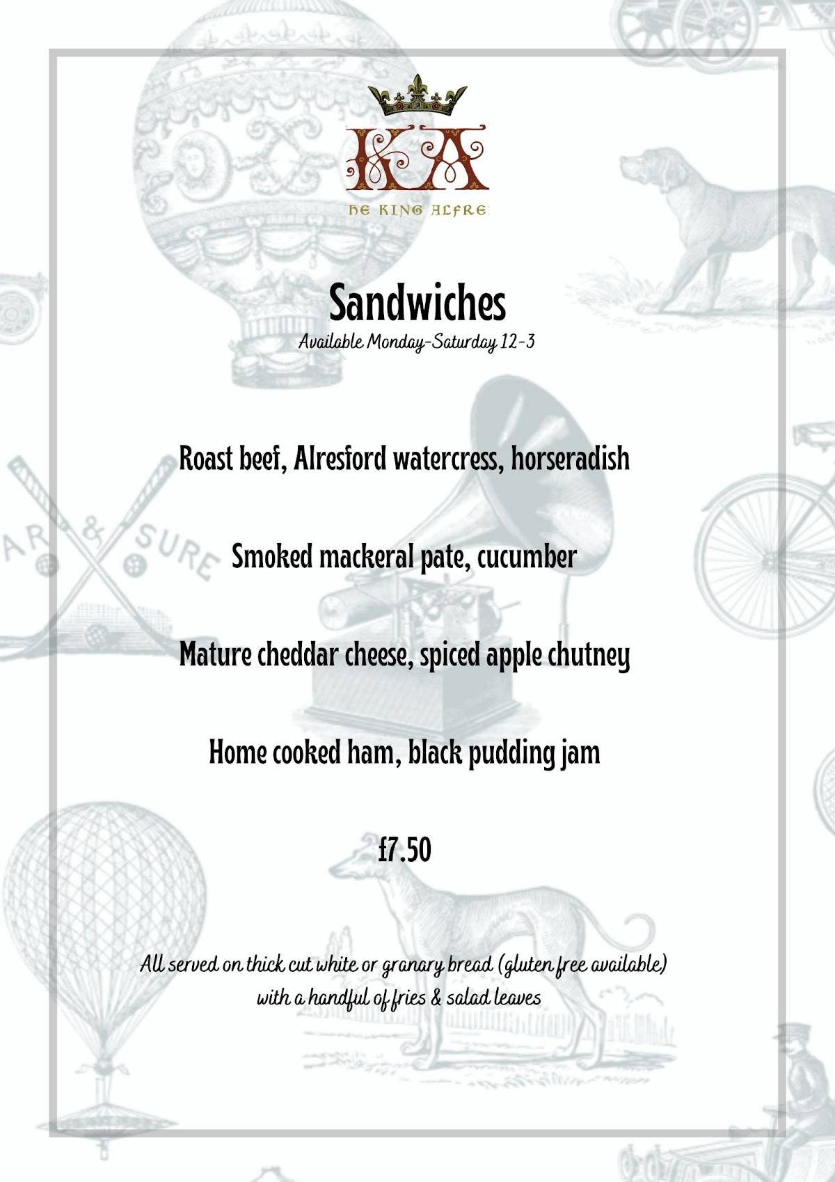 Menu at The King Alfred pub & bar, Winchester