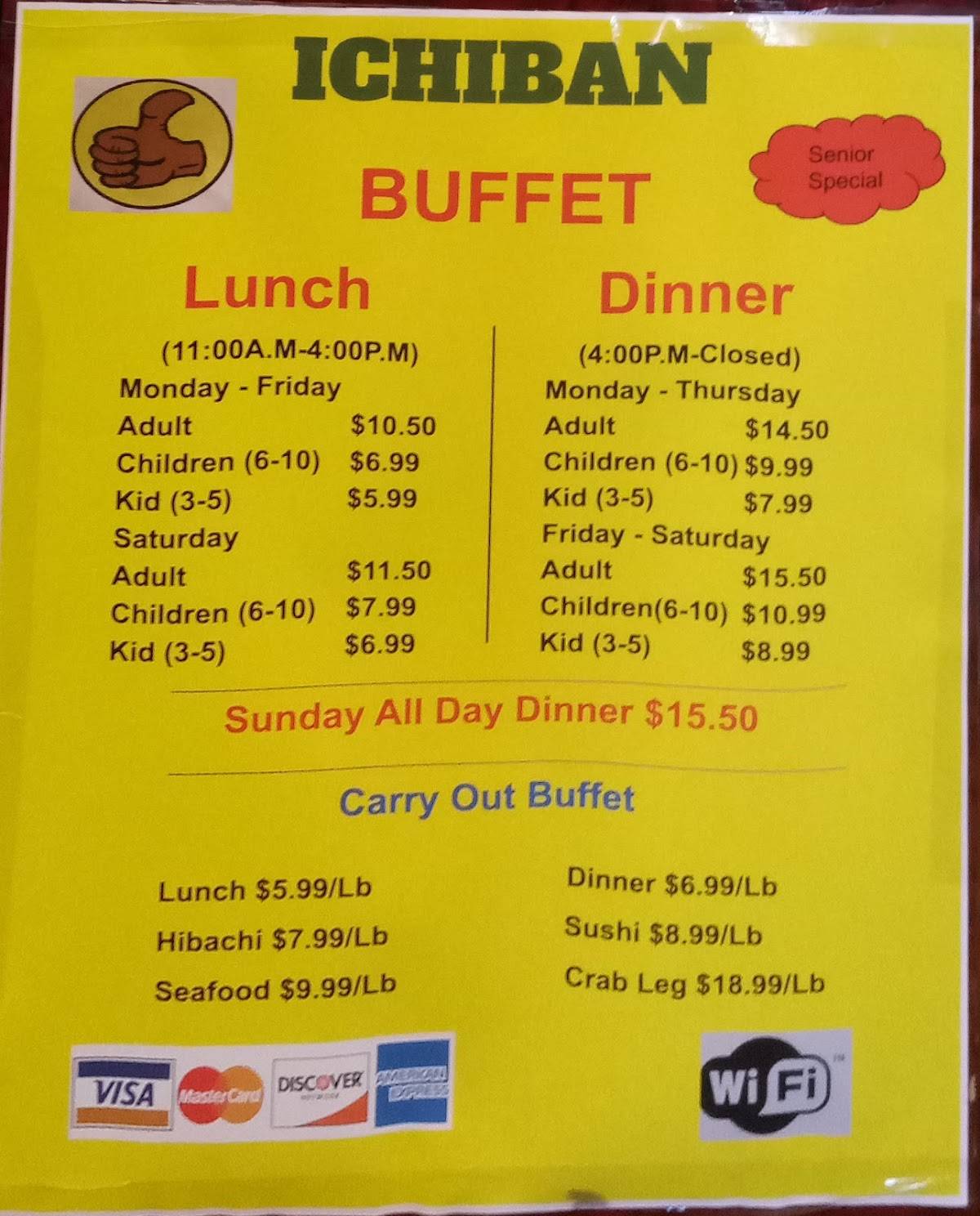 Menu at Ichiban Buffet restaurant, Winder