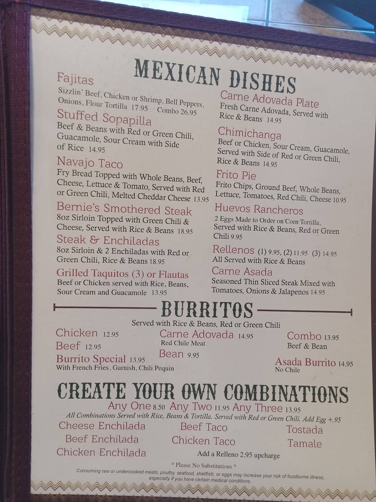 Menu at Cocina de Dominguez restaurant, Window Rock, Indian Rte 12